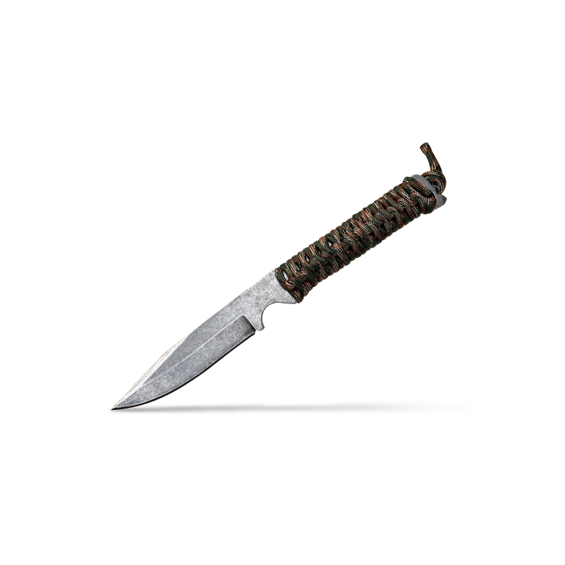 Knife WILD TECH 4 - woodland camo paracord with stonewash blade - Wildsteer