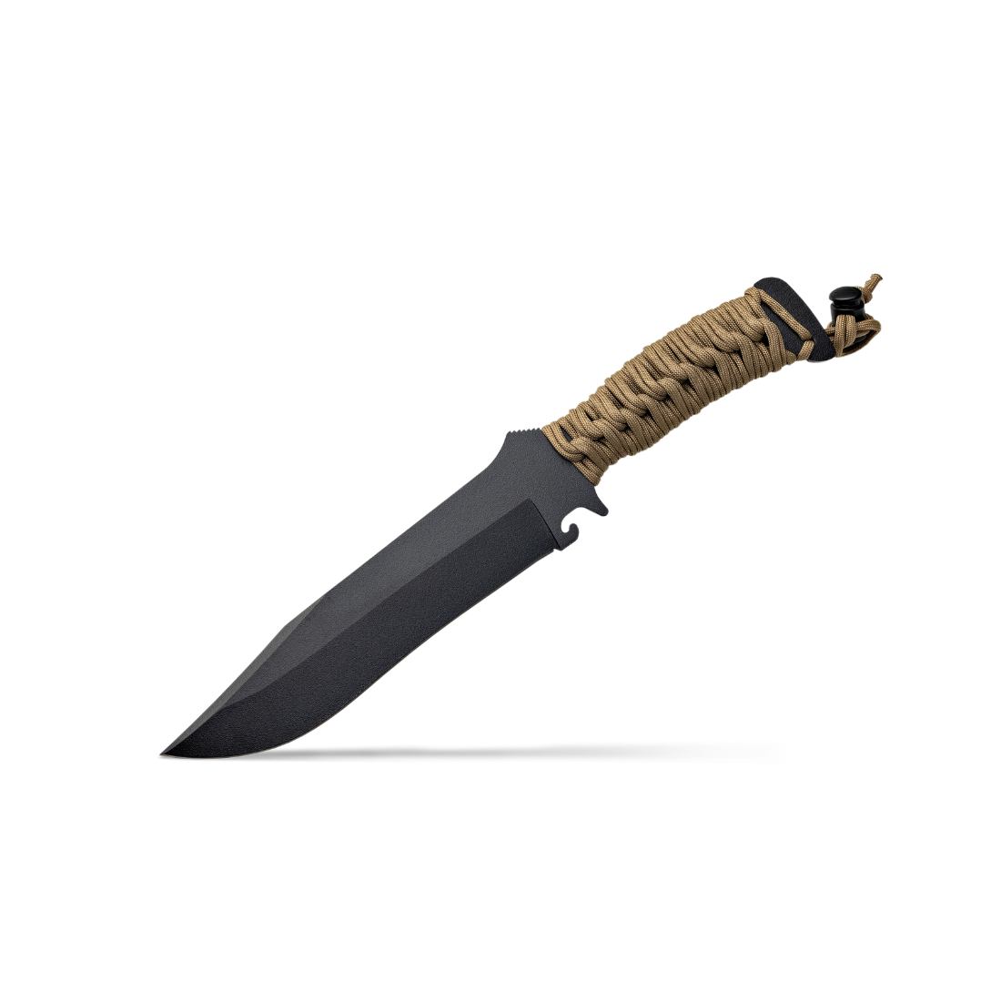 Knife TX BOWIE - coyote paracord with black epoxy blade with serration ...
